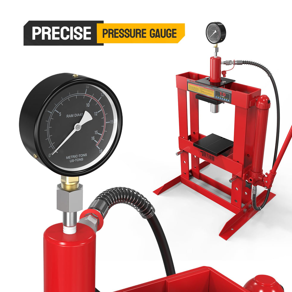 TUFFIOM 10-Ton Hydraulic Shop Press with Pressure Gauge – Tuffiom