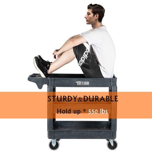 TUFFIOM TF253-S3 550lb Plastic Rolling 3-Tier Storage Utility Cart Bla ...